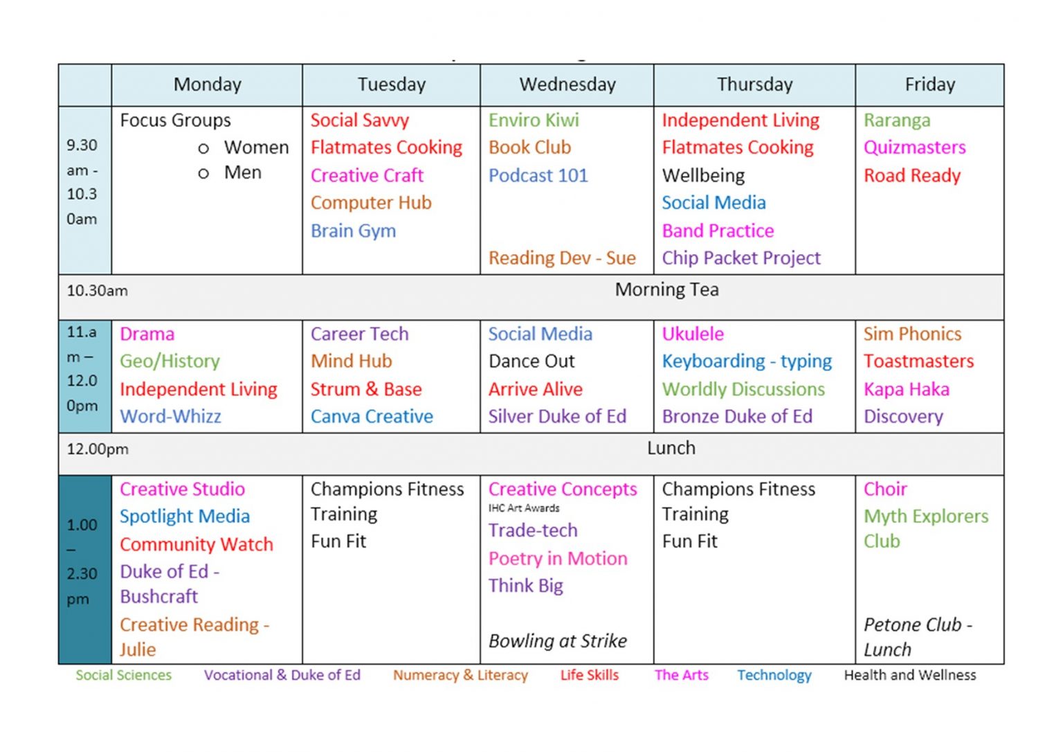 Our Timetable | Manaaki Ability Trust