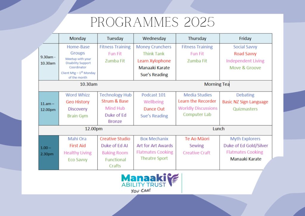 Our Timetable | Manaaki Ability Trust